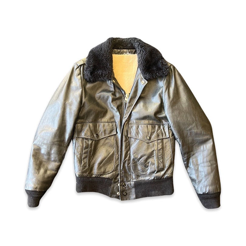 Vintage 70s Black Leather Bomber Jacket Fur Collar | Avenger's Vintage
